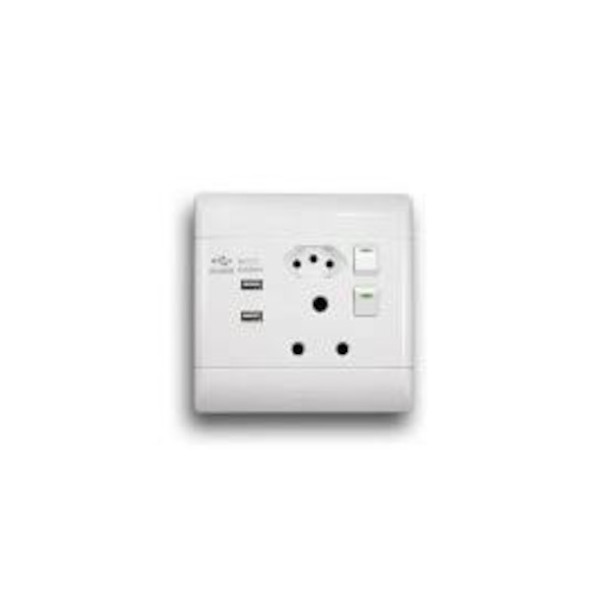 CBI Switch Socket 16A SA +Euro +2X USB 4x4 White